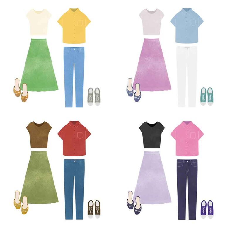 夏服コーデのイラスト(パーソナルカラー別4色) イメコンフリー素材